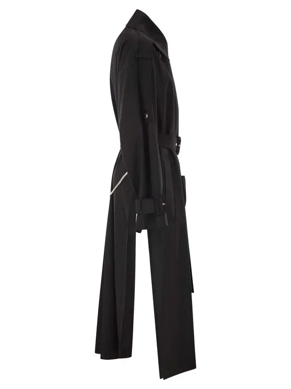 Sportmax Long Trench Coat In Water-repellent Twill - Black