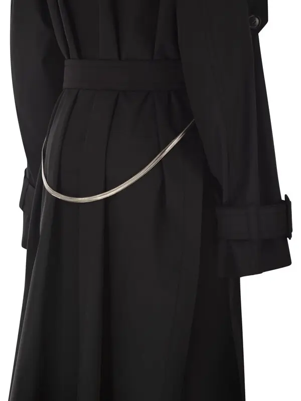 Sportmax Long Trench Coat In Water-repellent Twill - Black