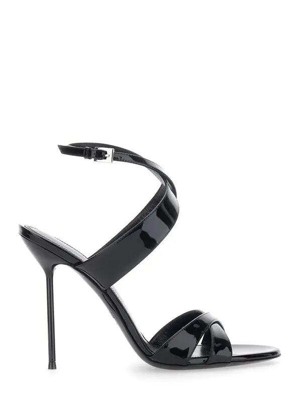 Paris Texas Lidia' Black High Heel Sandals With Braided Ankle Strap And Stiletto Heel In Shiny Leather - Multicolor