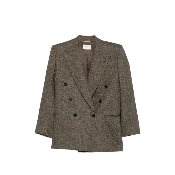 Saint Laurent Herringbone Double-breasted Blazer - Brown