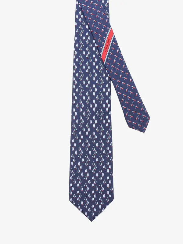 FERRAGAMO Catamarano Silk Tie With Nautica Print - Blue