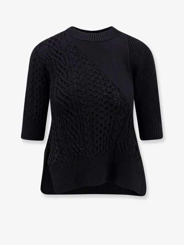 Sacai Cotton Blend Asymmetrical Sweater - Black