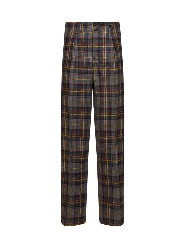 Etro Grey Check-pattern Stretch Wool Trousers