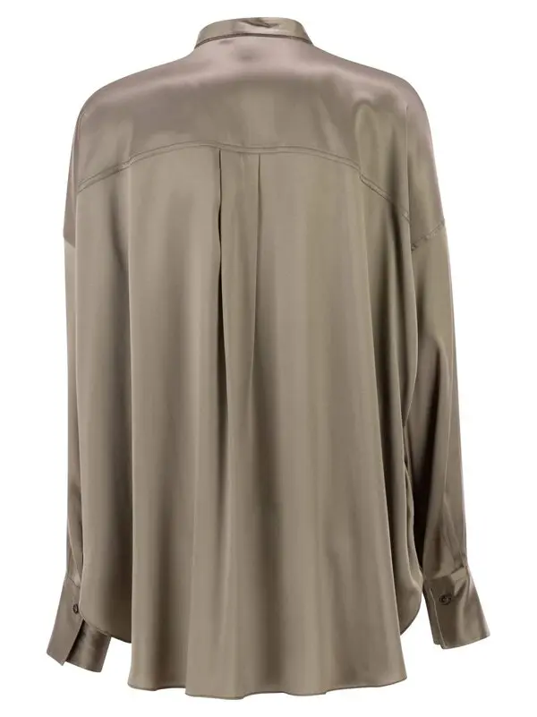 Brunello Cucinelli Stretch Silk Satin Shirt - Green