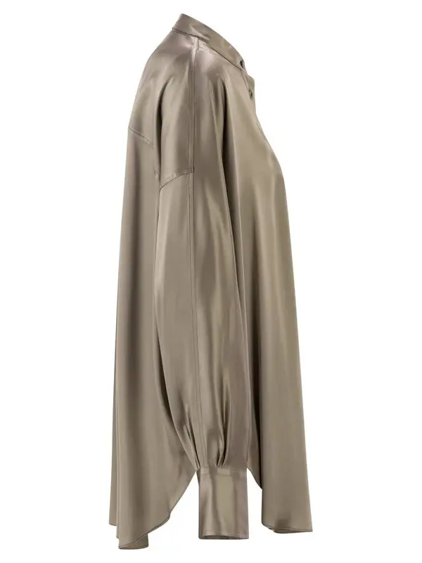 Brunello Cucinelli Stretch Silk Satin Shirt - Green