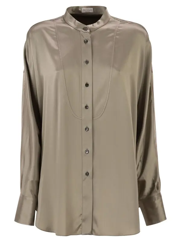 Brunello Cucinelli Stretch Silk Satin Shirt - Green