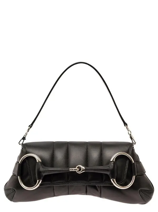 Gucci Medium Horsebit' Black Shoulder Bag With Maxi Horsebit In Leather - Multicolor