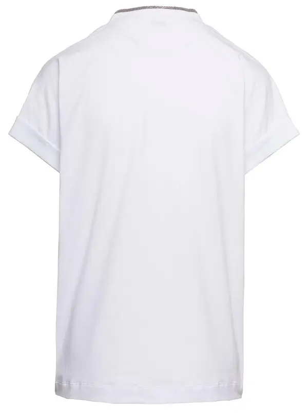 Brunello Cucinelli V-neck T-shirt With Monile Detail In Stretch Cotton - White
