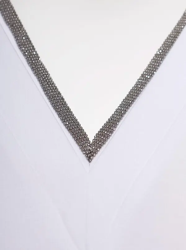 Brunello Cucinelli V-neck T-shirt With Monile Detail In Stretch Cotton - White