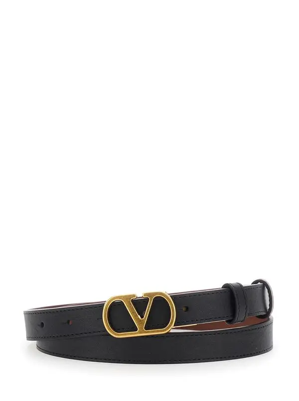 Valentino Garavani Reversible Belt With Vlogo Buckle In Leather For - Black