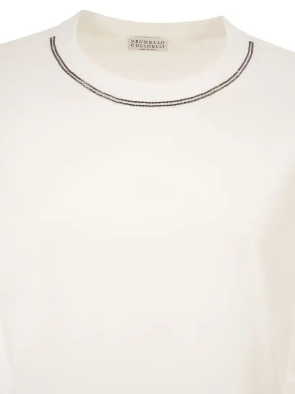 Brunello Cucinelli Cotton Jersey T-shirt With Shiny Trims - White