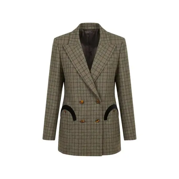 BLAZÉ MILANO Check Pattern Double Breasted Blazer - Green
