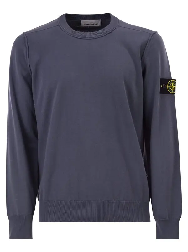 Stone Island Crew Neck Jumper With Small Lapel