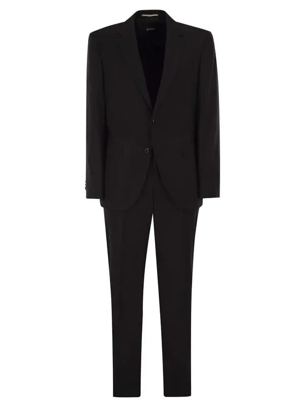 BOSS Regular Fit Suit In Wool And Elastane Blend - Black