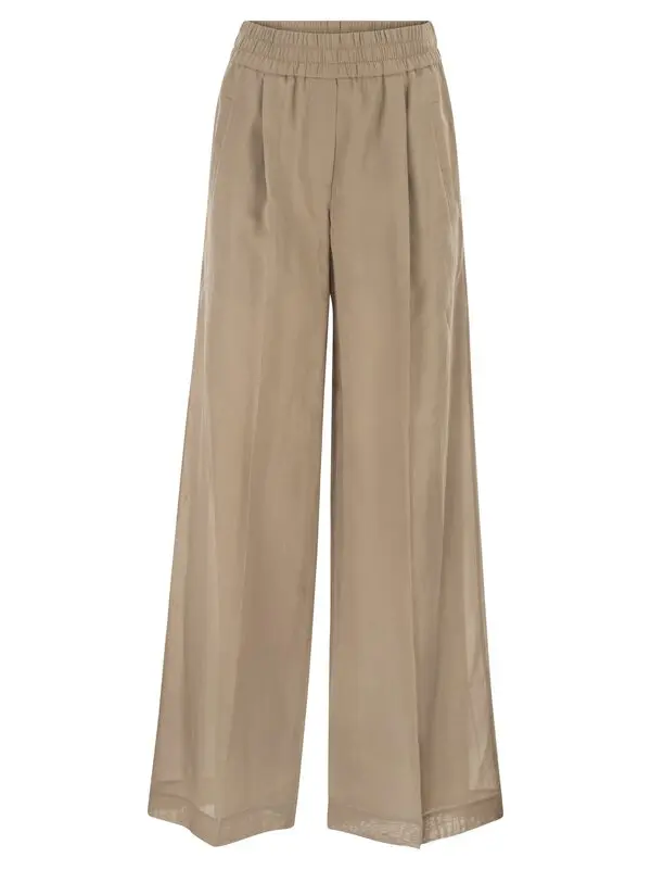 Brunello Cucinelli Loose Track Trousers In Cotton Organza - Cream
