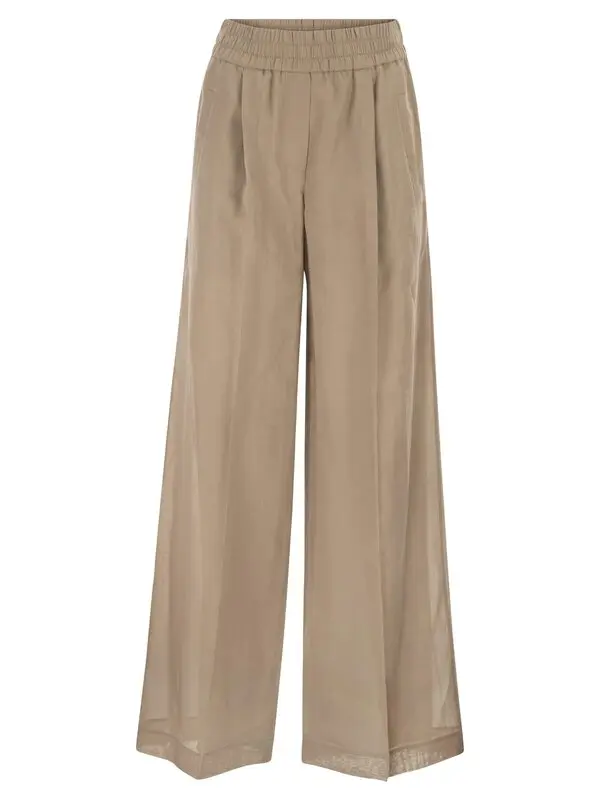 Brunello Cucinelli Loose Track Trousers In Cotton Organza - Cream