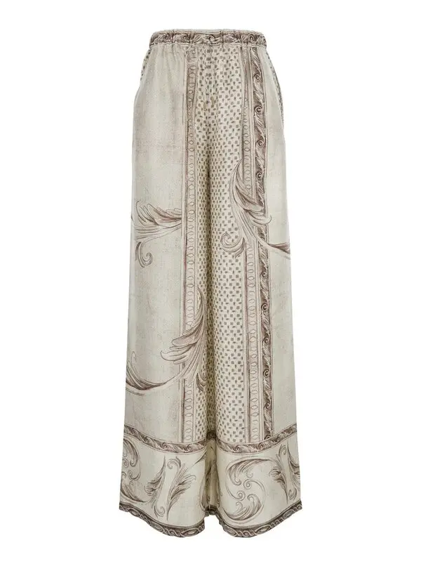 Max Mara Beige 'rive' Pants With All-over Geometric Print In Silk For - Multicolor
