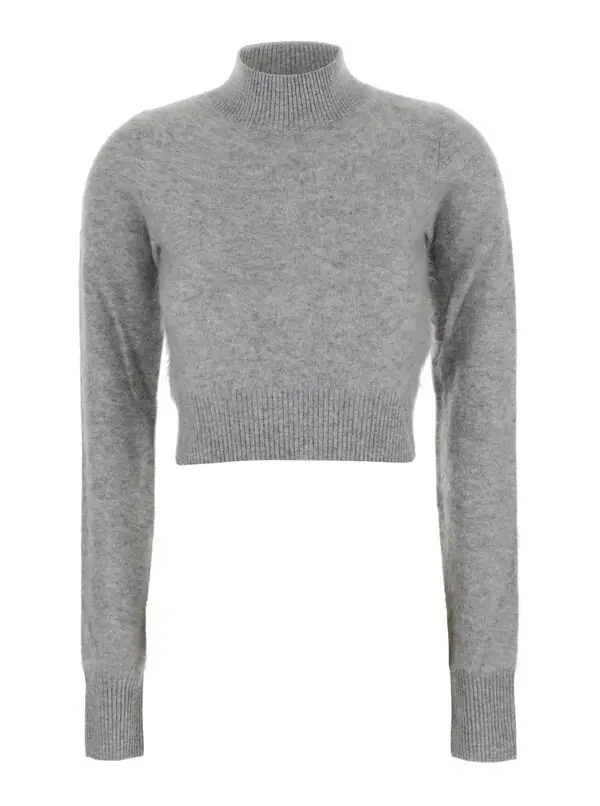 Sportmax Gubbio' Grey Cropped Sweater With High Neck In Cashmere - Multicolor