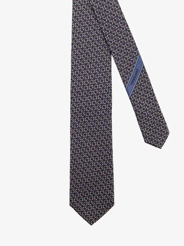 FERRAGAMO Crema Silk Tie With Intreccio Print