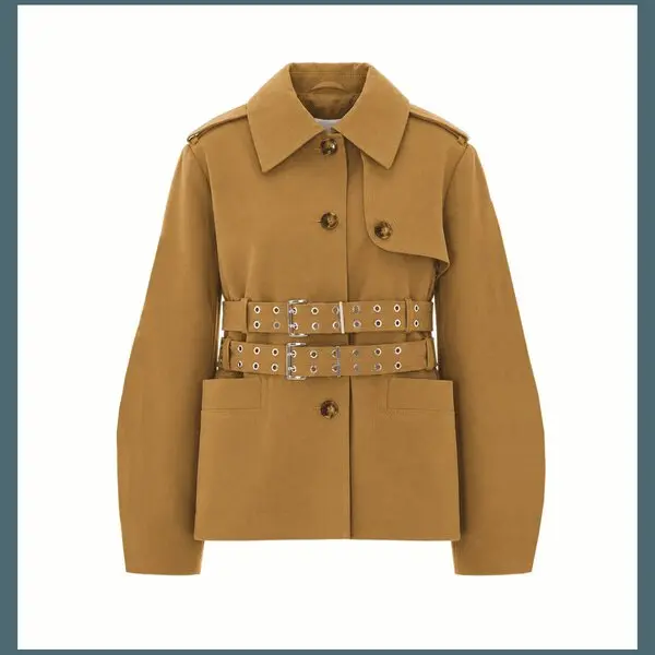 GANNI Trench Coat In Double Cotton - Brown