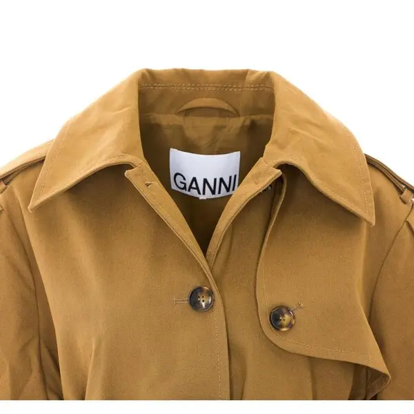 GANNI Trench Coat In Double Cotton - Brown