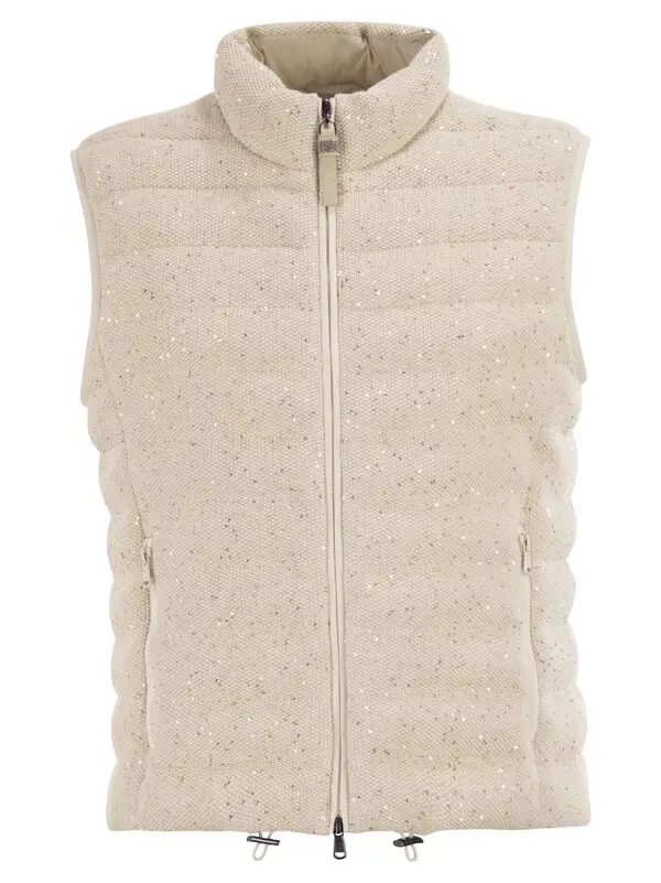 Brunello Cucinelli Padded Cotton Waistcoat With Sequins And Precious Details - Multicolor