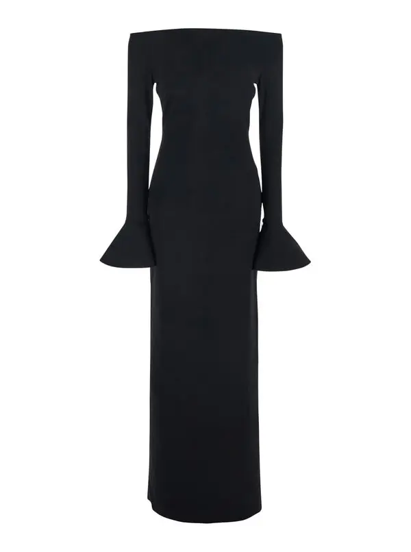 Solace London Long Dress 'anica' With Square Neckline And Flared Cuffs In Fabric For - Black