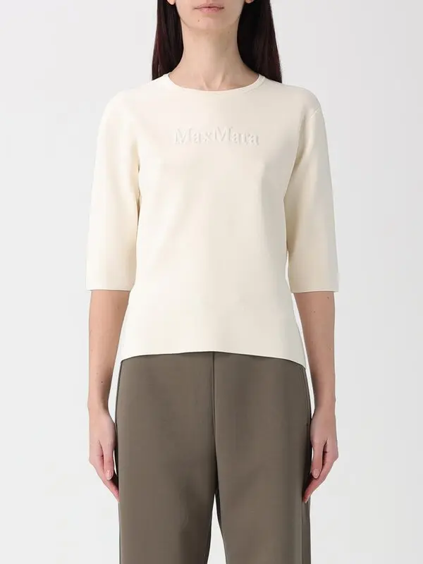 Max Mara Basic Crew Neck Pullover With Logo - Cream