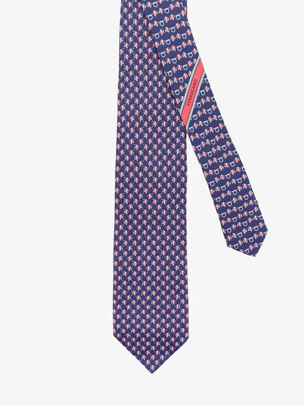 FERRAGAMO Cyrus Silk Tie With Shark Print - Multicolor