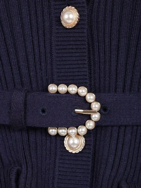 SELF-PORTRAIT Ribbed Cardigan - Blue