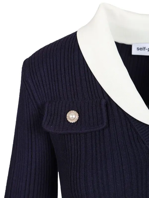SELF-PORTRAIT Ribbed Cardigan - Blue