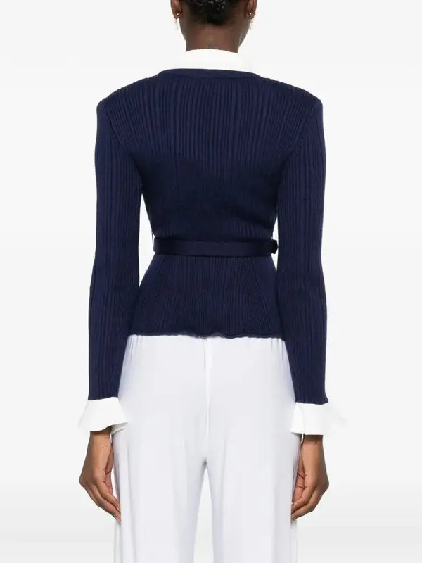 SELF-PORTRAIT Ribbed Cardigan - Blue