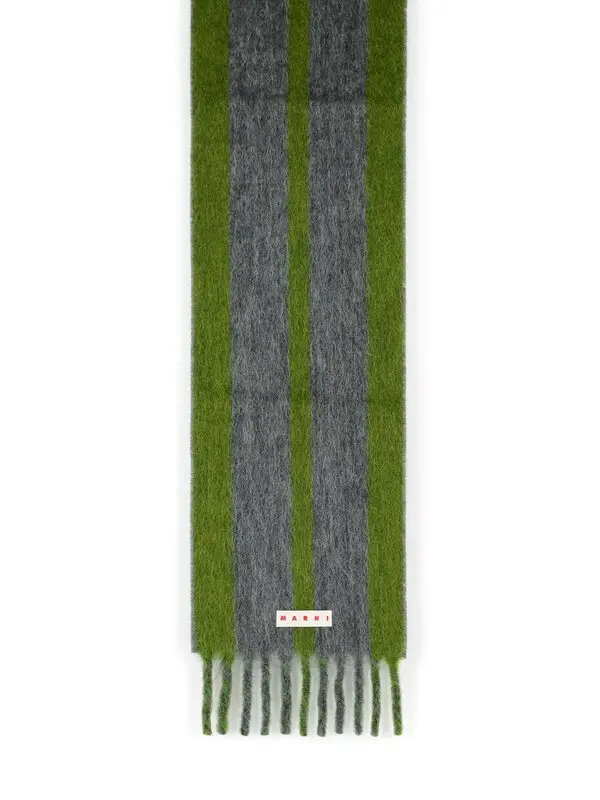Marni Grey Mohair Blend Scarf With Fringes