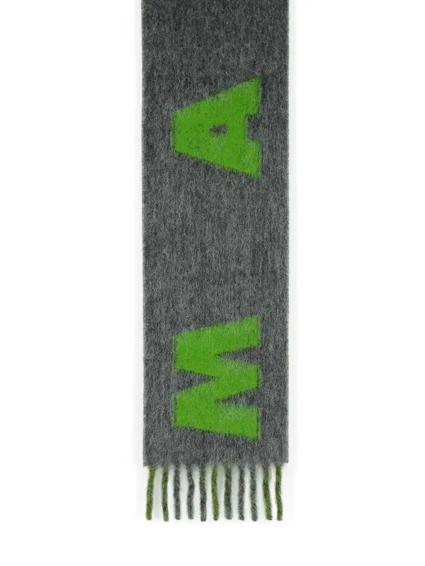 Marni Grey Mohair Blend Scarf With Fringes