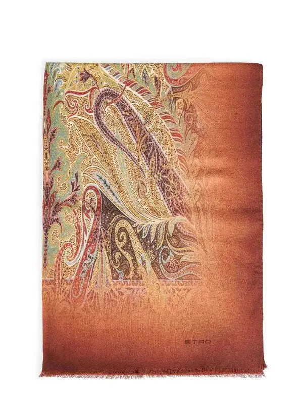 Etro Brown Wool Printed Scarf With Paisley Pattern - Multicolor