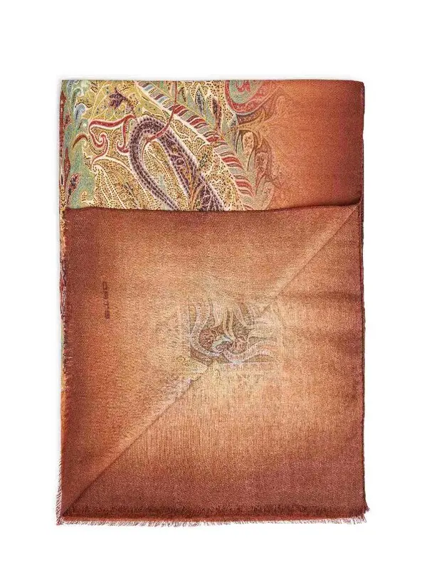 Etro Brown Wool Printed Scarf With Paisley Pattern - Multicolor