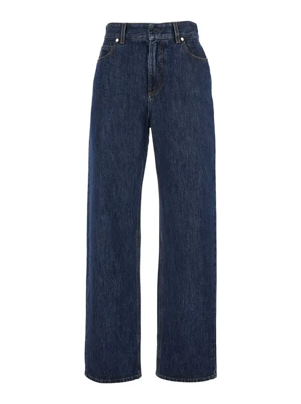 Fendi Blue Five-pocket Jeans With Logo Patch On The Back In Denim For - Multicolor