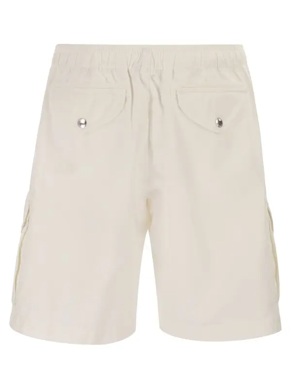 Brunello Cucinelli Bermuda Shorts In Garment-dyed Cotton Gabardine With Drawstring And Double Darts - White