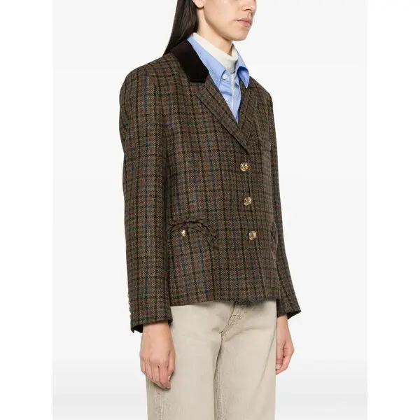 BLAZÉ MILANO Checked Virgin Wool Blazer - Brown