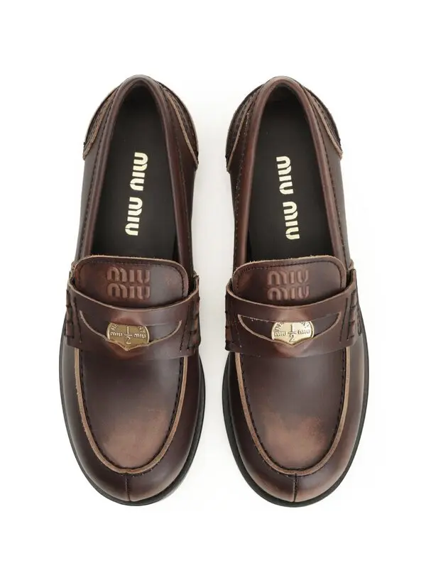 Miu Miu Vintage Effect Leather Moccasins