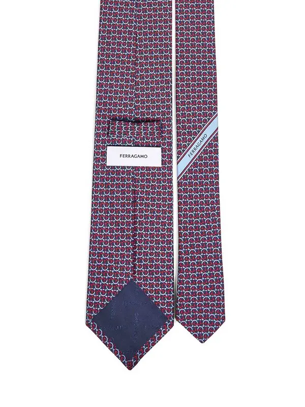FERRAGAMO Dark Blue Gancini Silk Twill Cerchio Tie