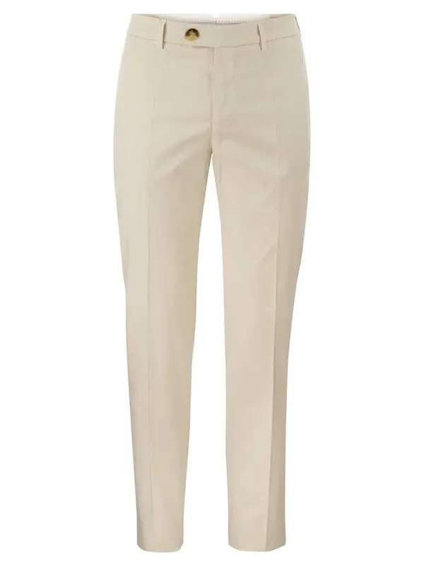 Brunello Cucinelli Italian Fit Cotton Gabardine Trousers - Cream