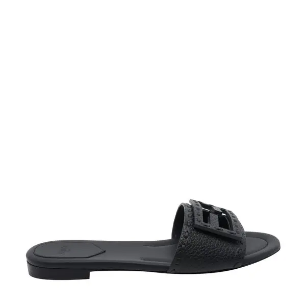 Fendi Leather Baguette Slides - Black