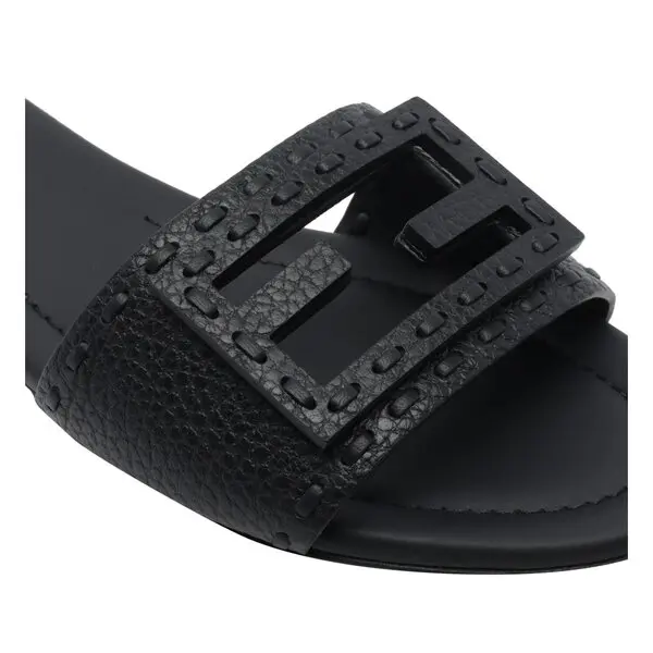 Fendi Leather Baguette Slides - Black