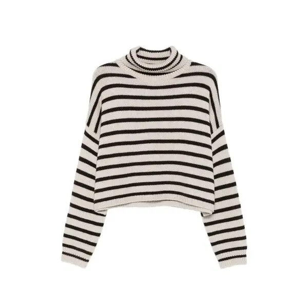LISA YANG Striped Cashmere Roll Neck Pullover - Cream