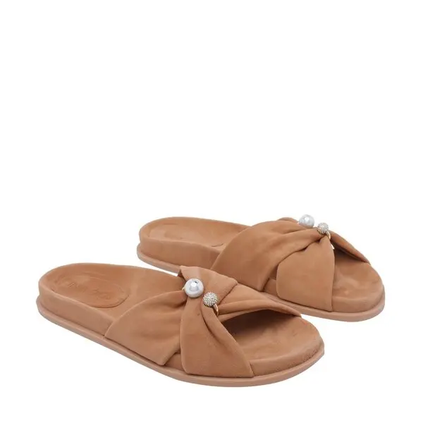 JIMMY CHOO Suede Raffia Flat Sandals - Brown