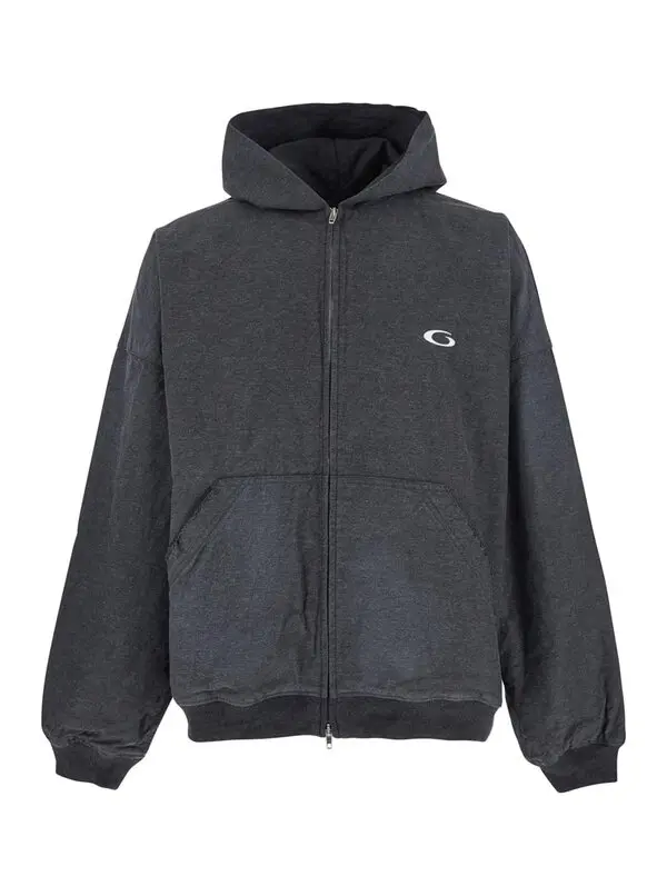 Balenciaga Grey Sweatshirt With Fixed Hood And Logo Detail On The Front In Cotton - Multicolor