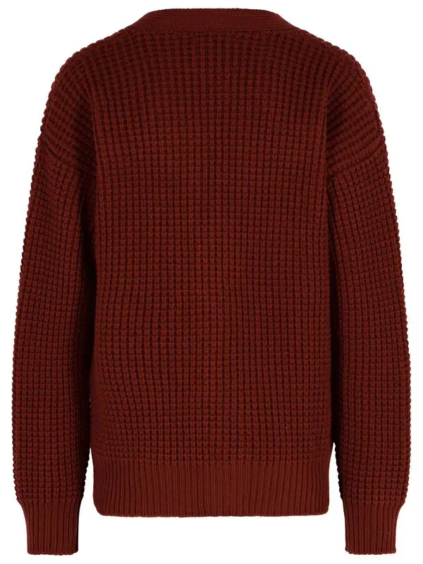 JIL SANDER Burgundy Virgin Wool Cardigan