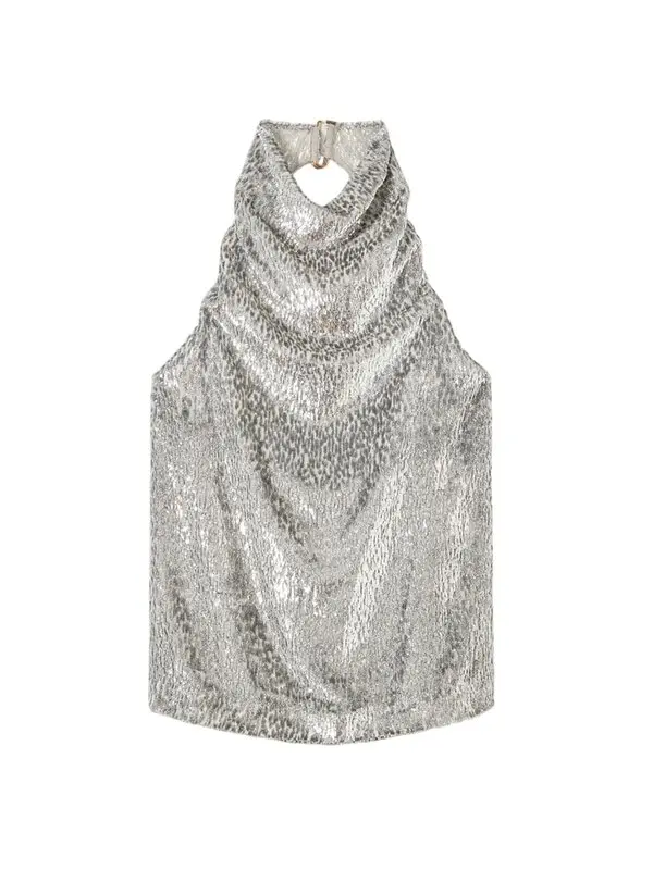 Stella McCartney Metallic Velvet Halterneck Top - Silver