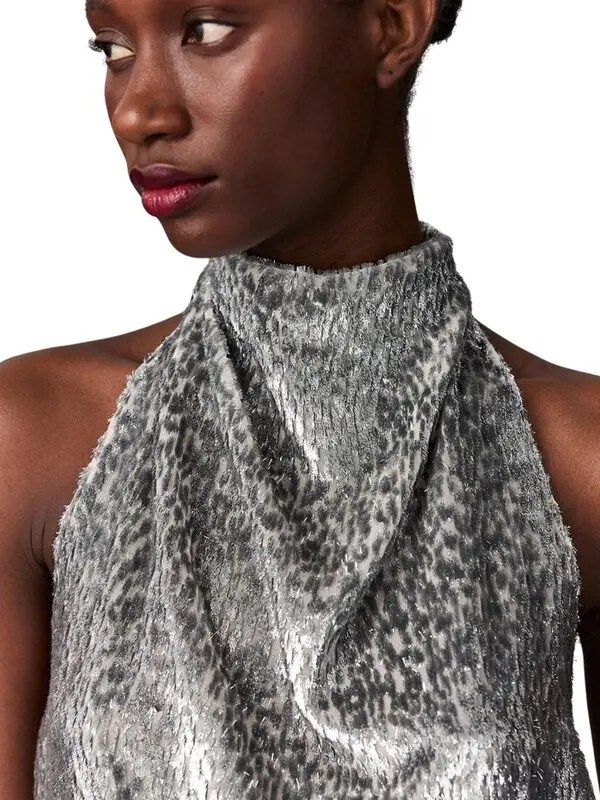 Stella McCartney Metallic Velvet Halterneck Top - Silver